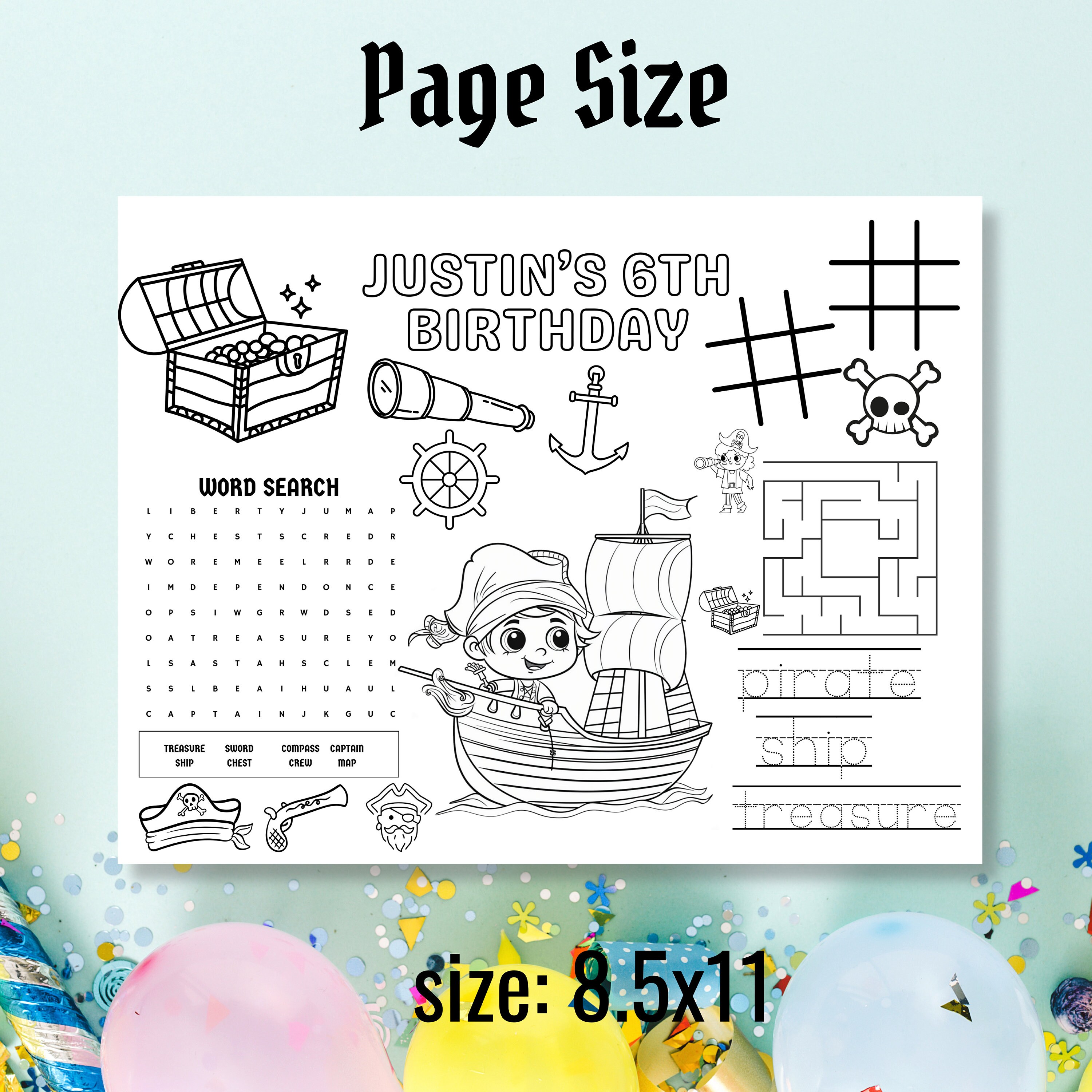 Editable Pirate Birthday Coloring Page Pirate Activity Birthday Favor ...
