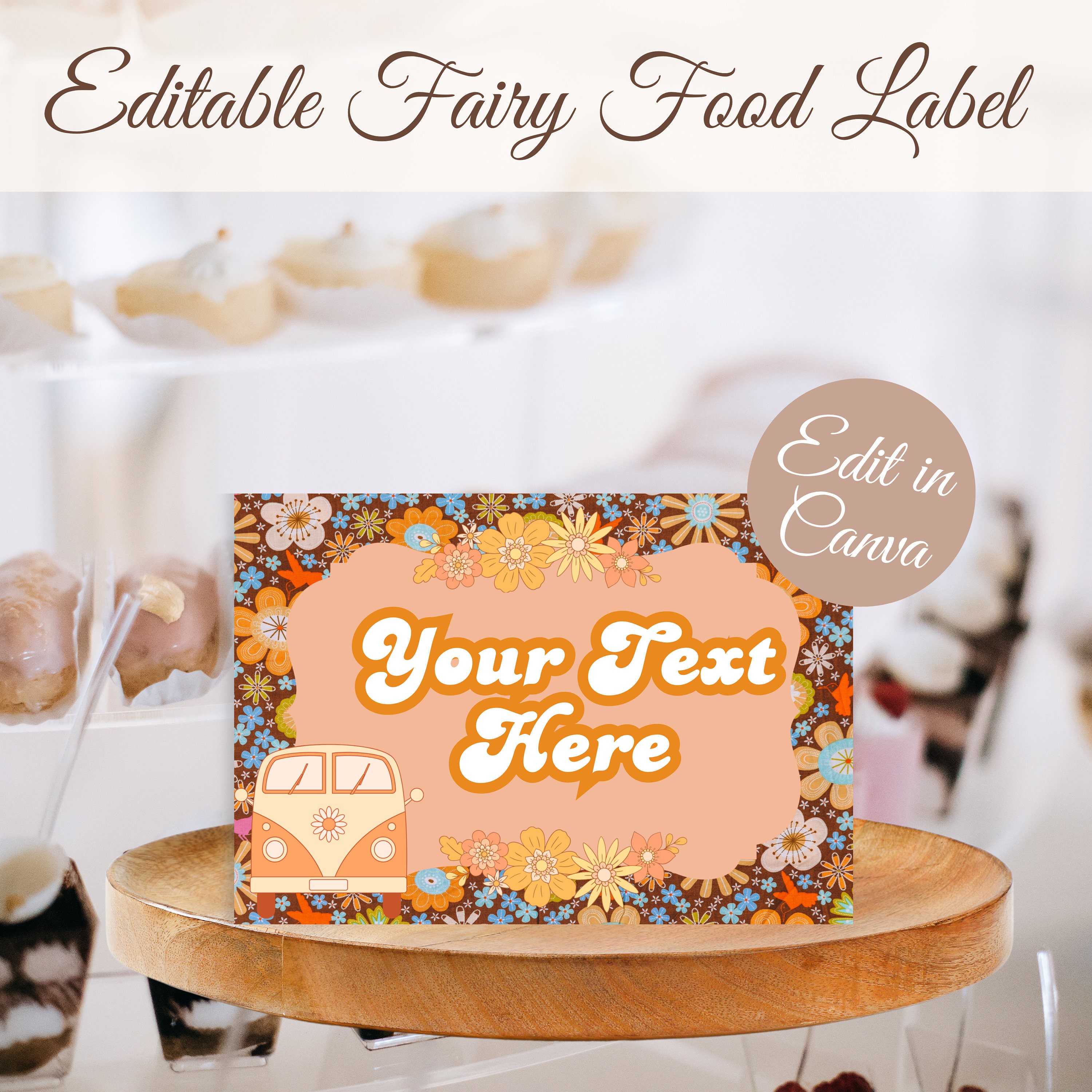 Editable Retro Party Food Label 1970s Blank Food Tent Cards Label ...