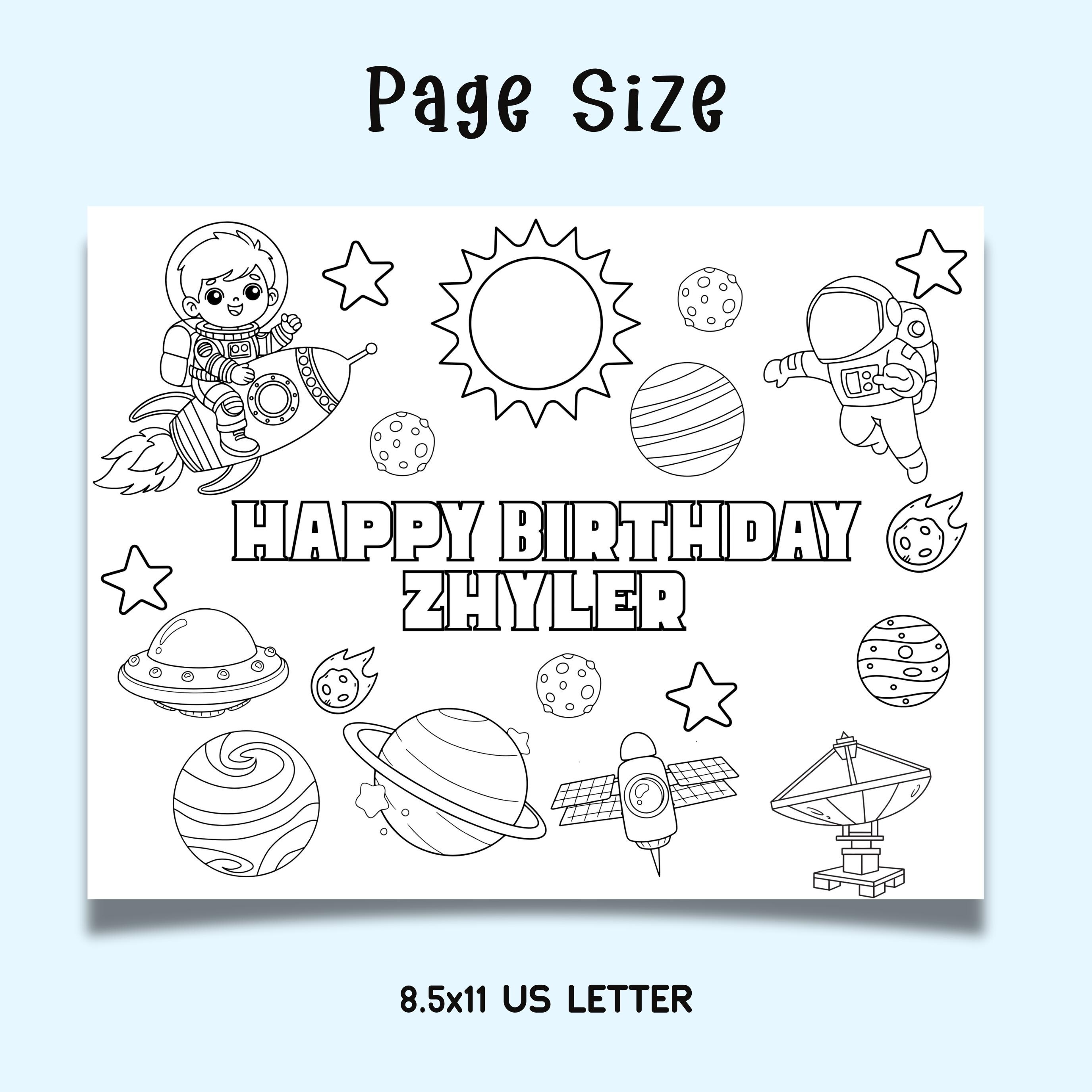 Custom Space Coloring Page for Birthday Activity in Space Theme ...