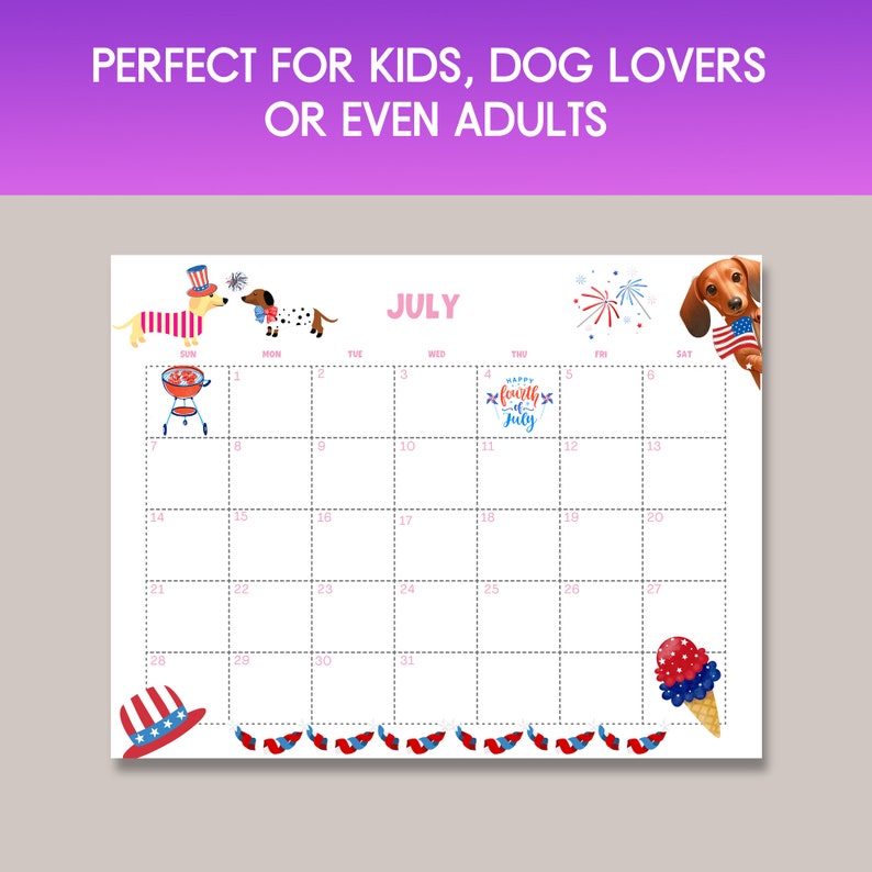 Dog Calendar 2024 Printable Wall Calendar Dachshunds Wiener Dog ...
