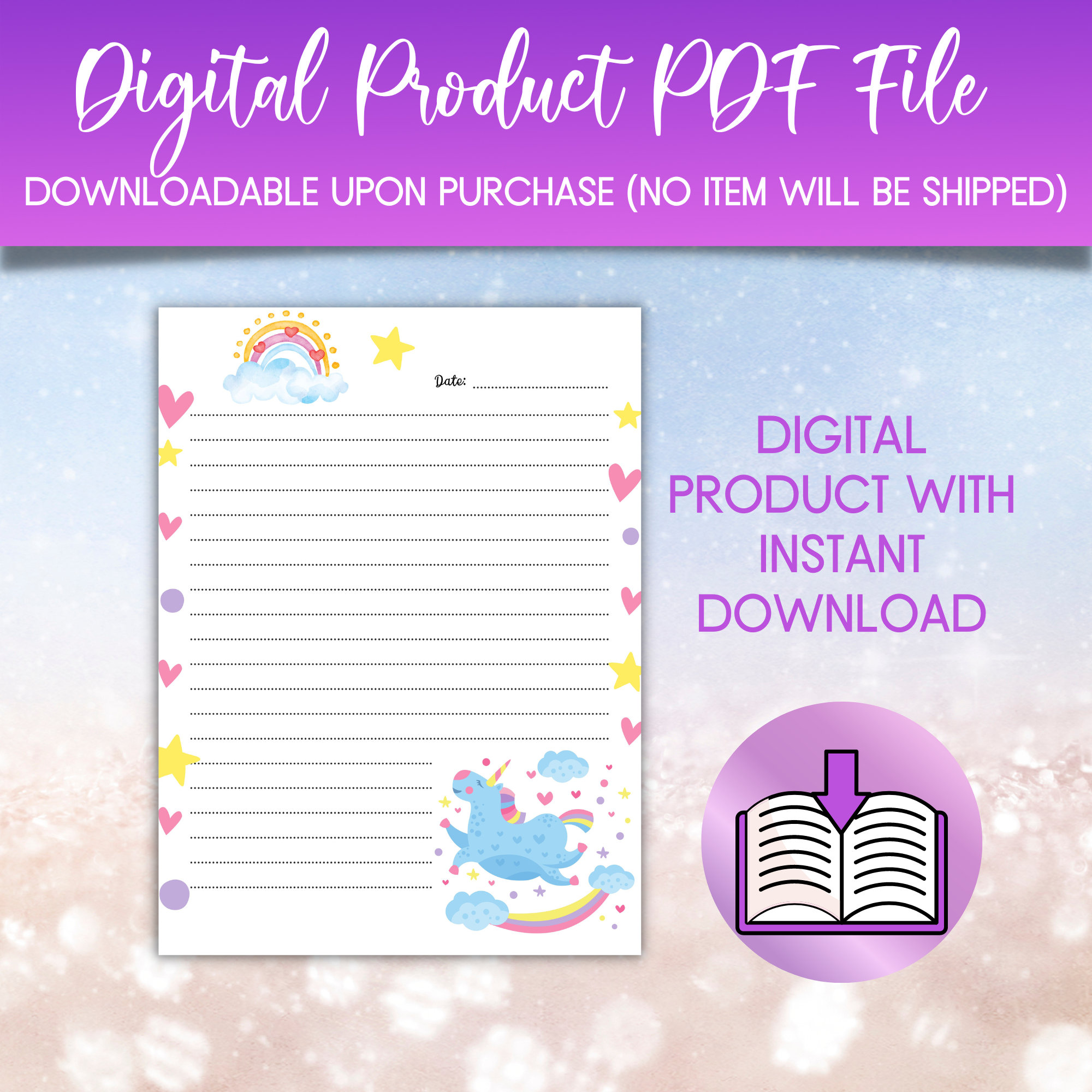 Printable Unicorn Paper Unicorn Journal Paper Unicorn Stationary Set ...