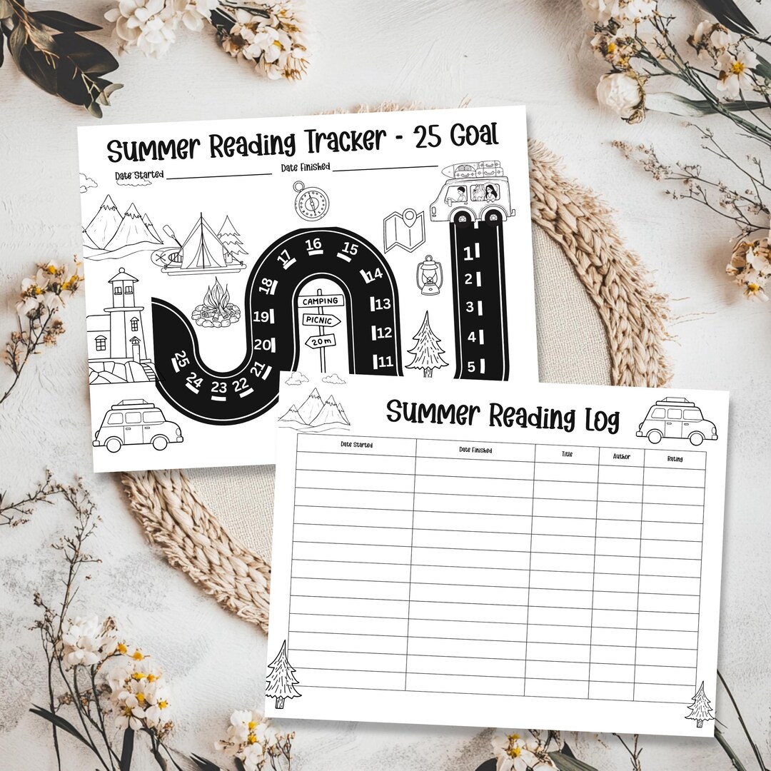 Summer Reading Tracker and Log Printable Camping Travel Theme Adventure ...