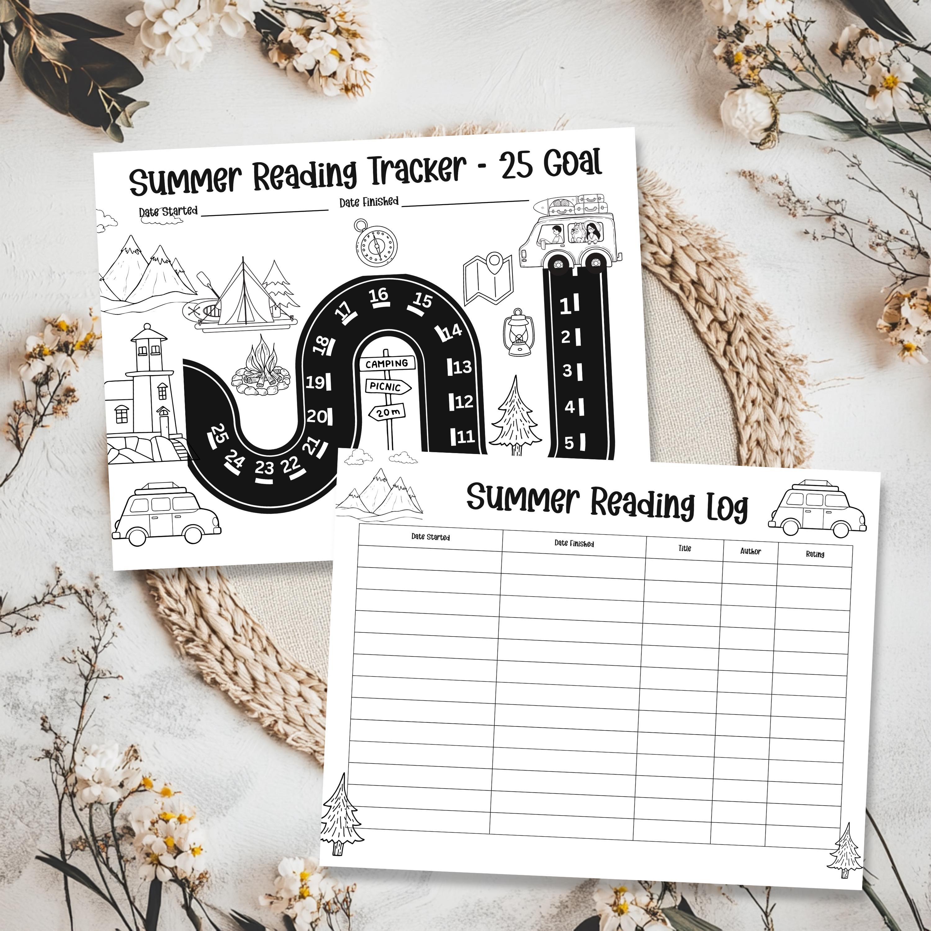 Summer Reading Tracker and Log Printable Camping Travel Theme Adventure ...