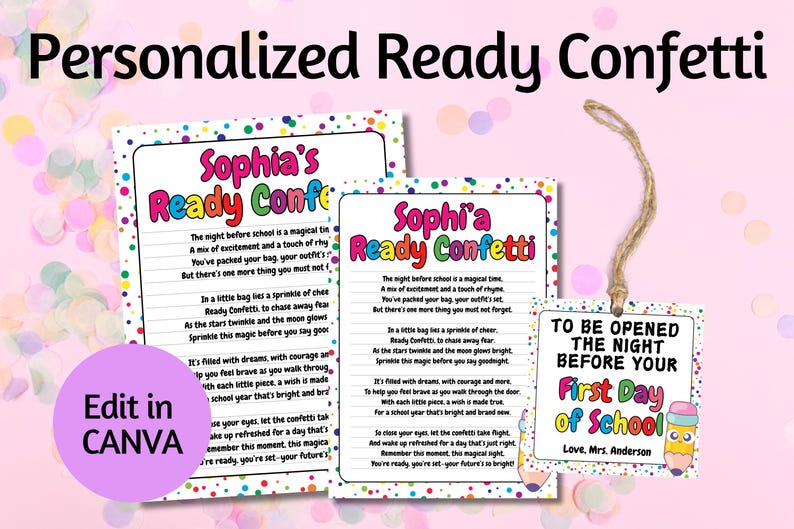 Editable Ready Confetti First Day of School Printable Poem Night Before ...