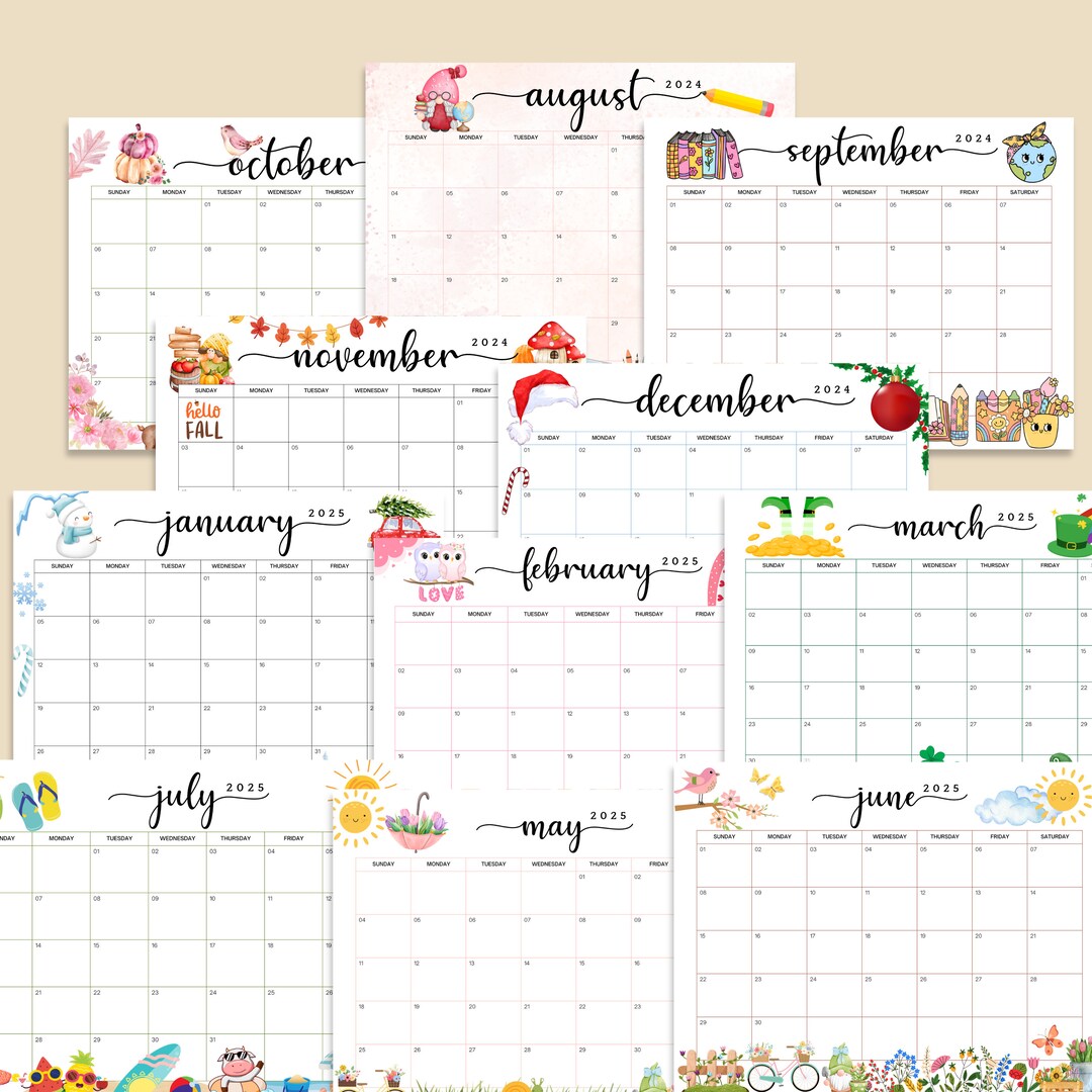 Calendario del año escolar 2024-2025 Tema mensual estacional PreK ...