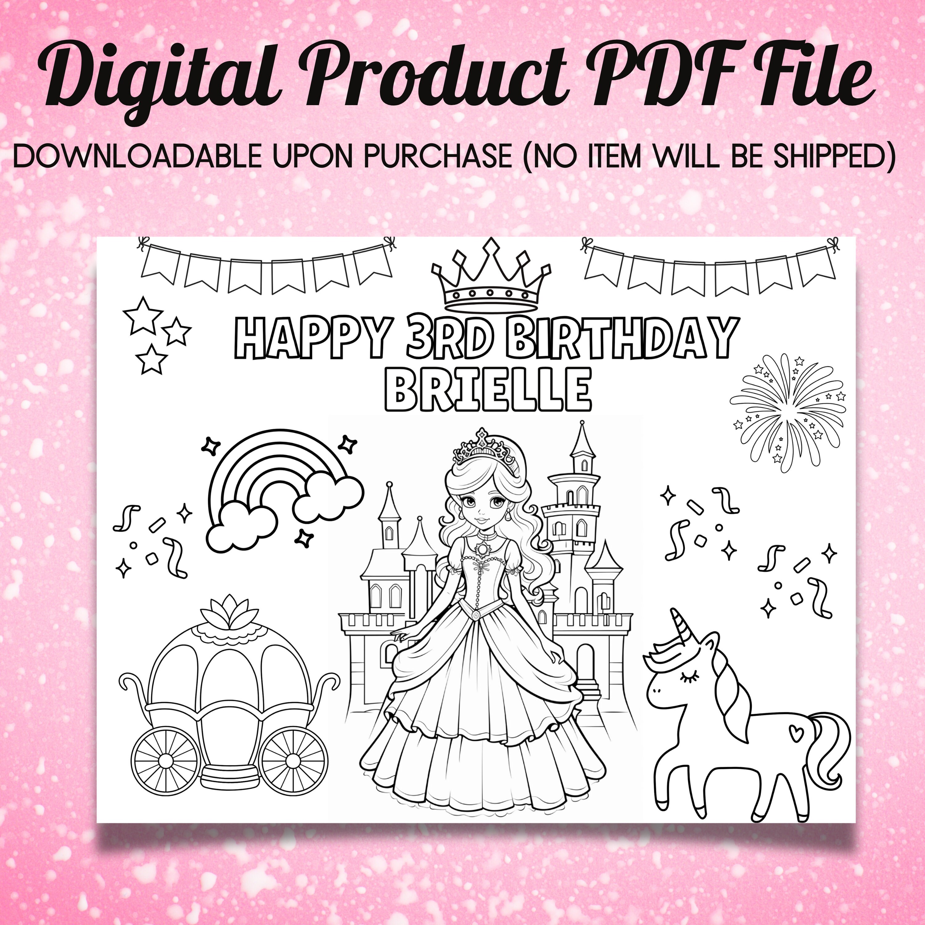 Editable Princess Birthday Coloring Page Princess Coloring Page ...