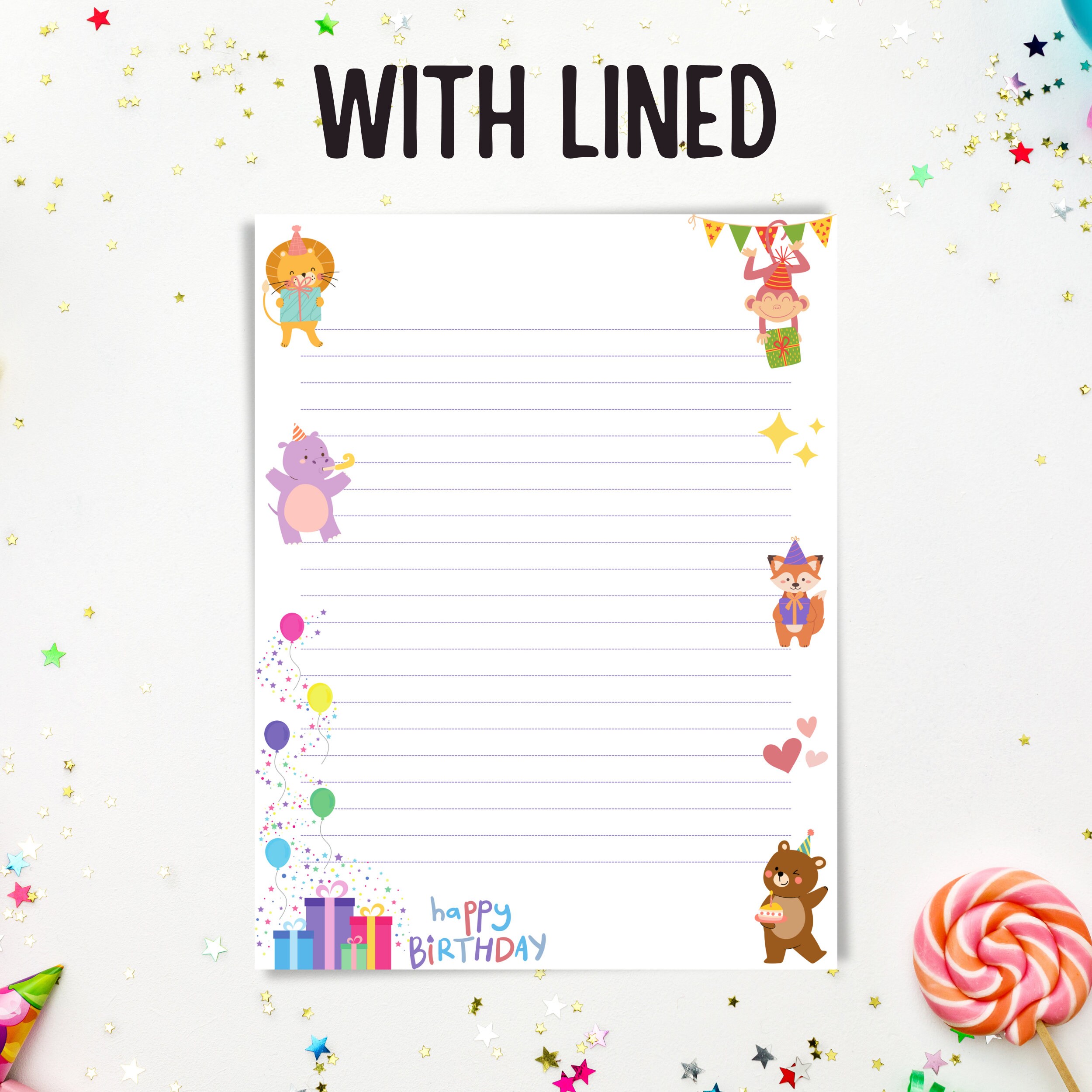 Happy Birthday Stationary Printable Kids Stationery Birthday Writing ...