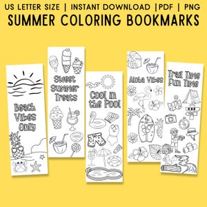 Color Your Own Bookmark Set 5, Printable Summer Coloring Bookmark Beach ...