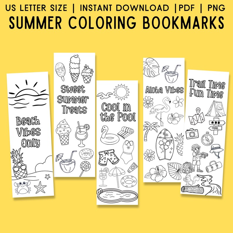 Color Your Own Bookmark Set 5, Printable Summer Coloring Bookmark Beach ...