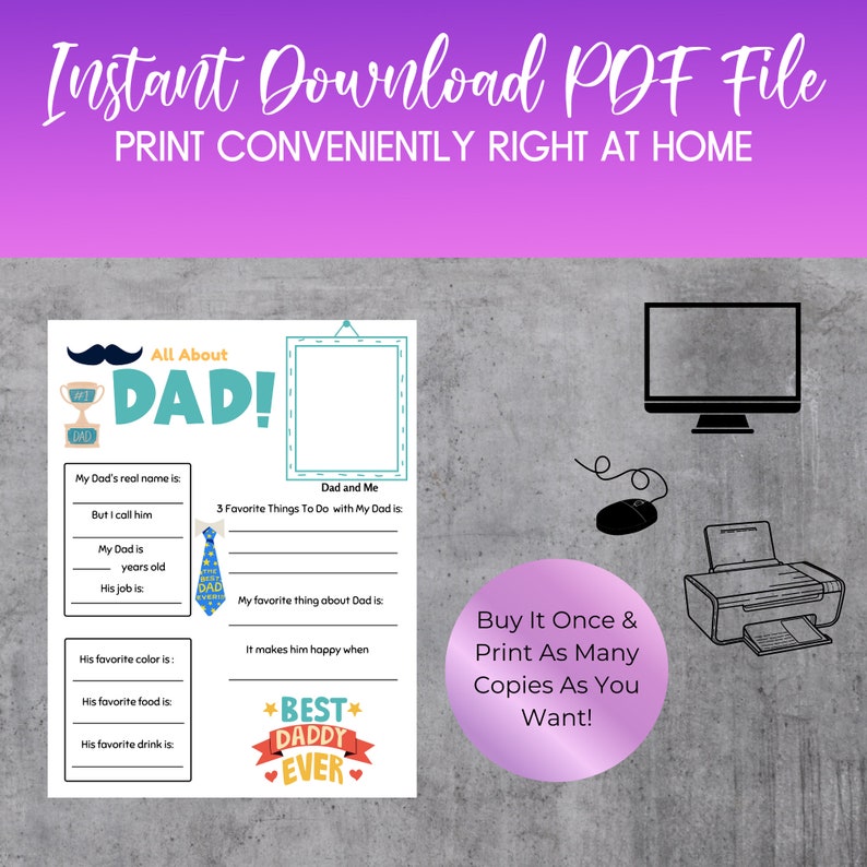 All About My Dad Printable Fathers Day Questionnaire Etsy