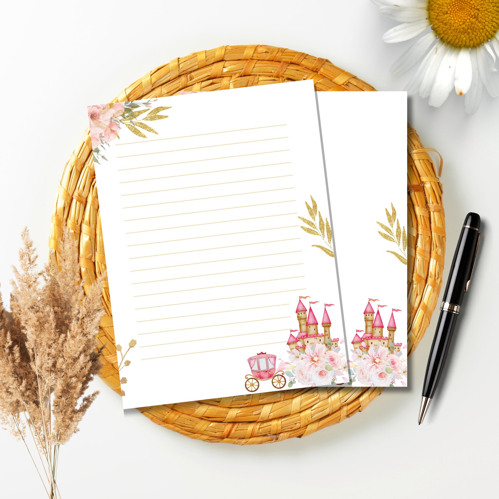 Princess Stationary Printable Pink Stationery Set of 2 Letter ...