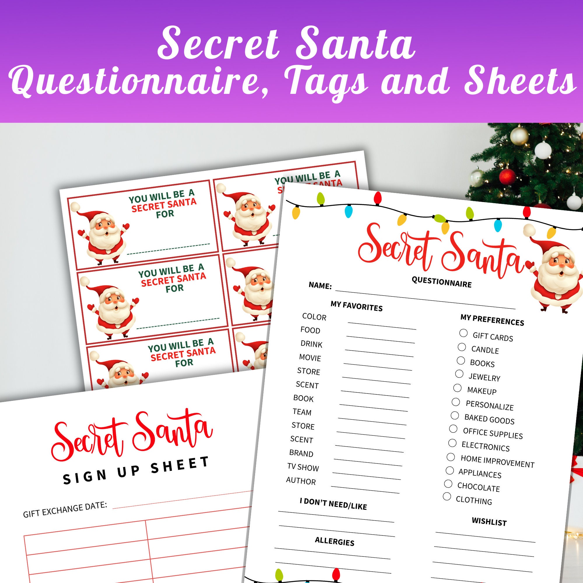 Secret Santa Questionnaire Printable for Coworker - Etsy