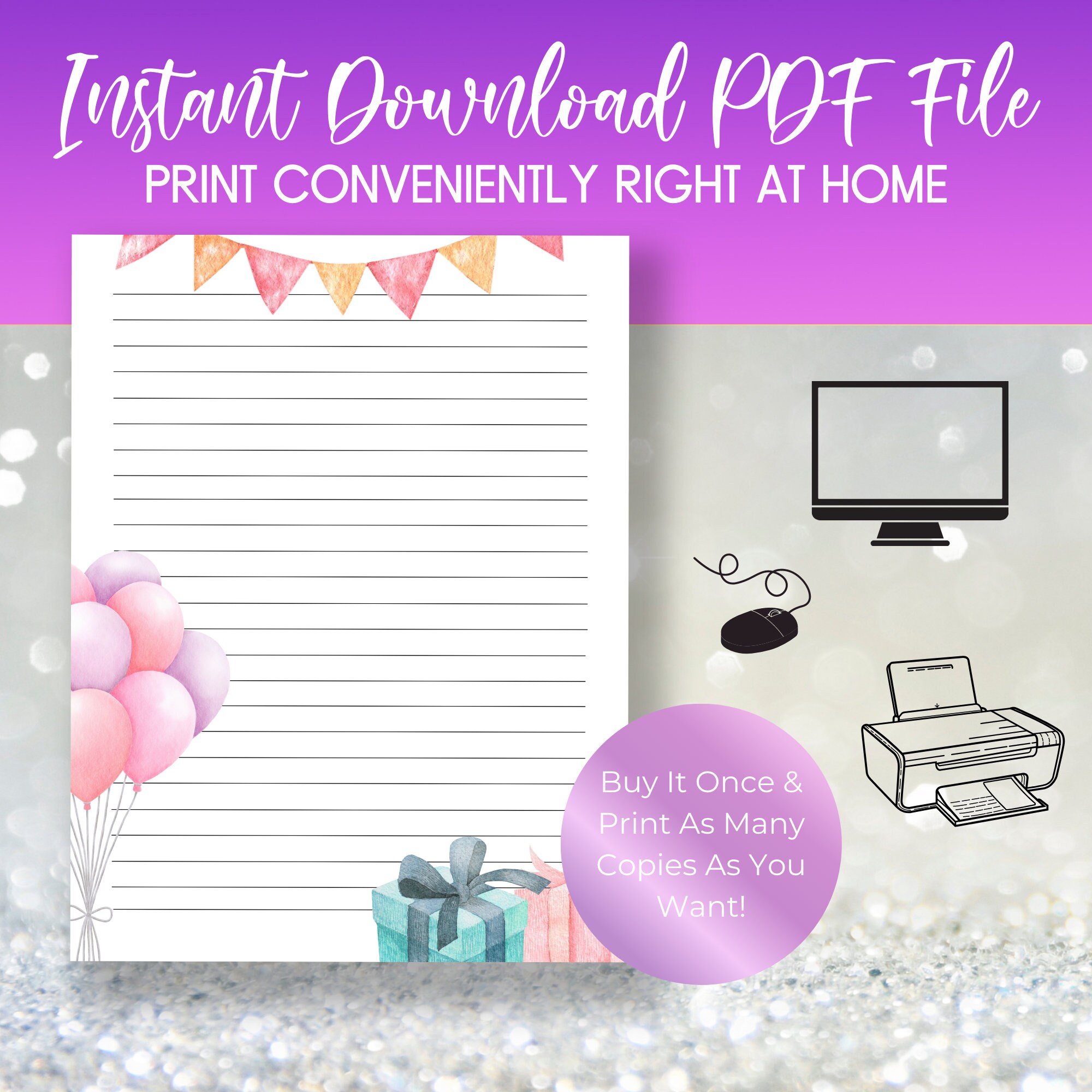 Happy Birthday Stationary Printable Birthday Paper for Him Letter ...