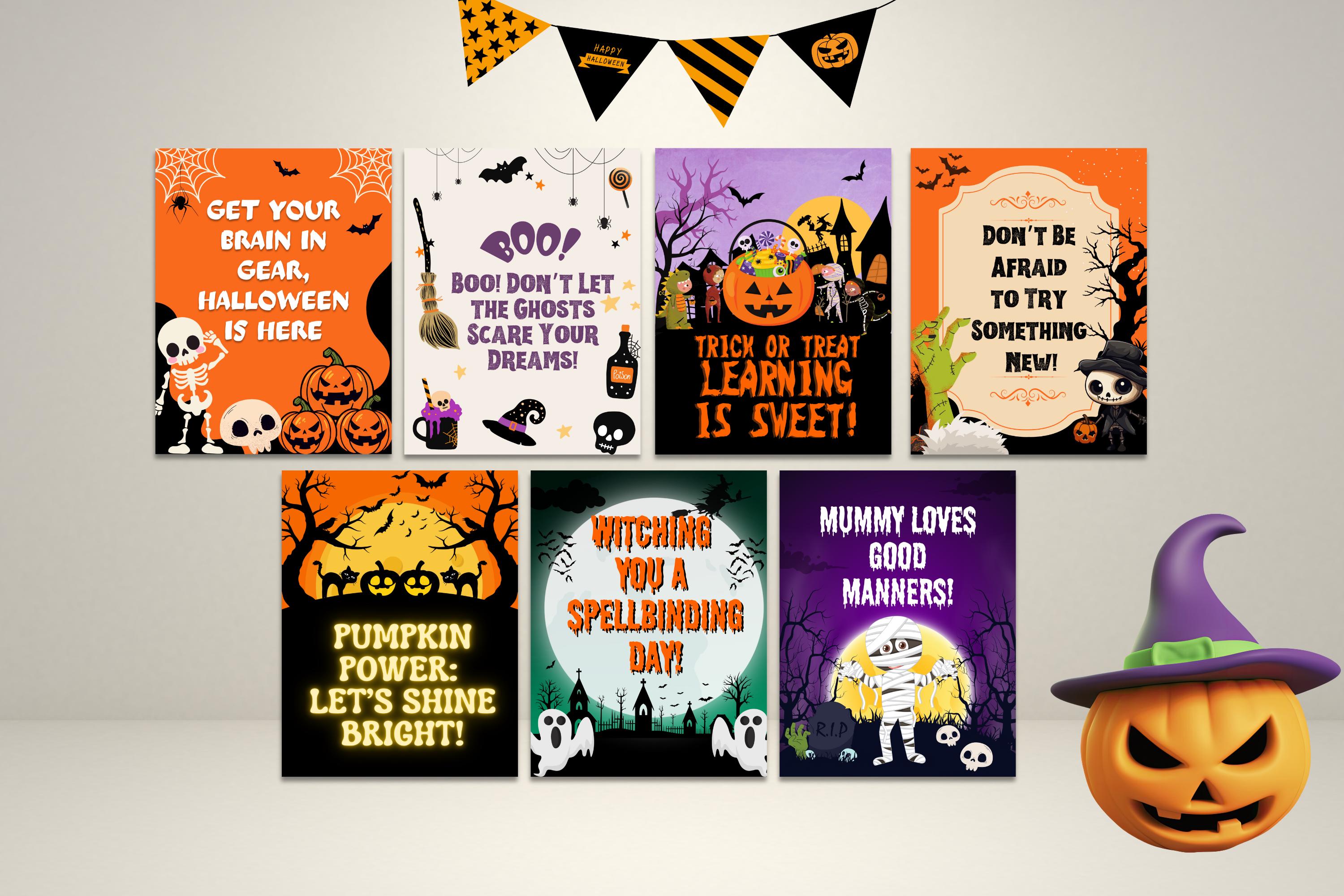 Halloween Funny Posters Room Decor Set 7 Teacher Elementary Puns ...