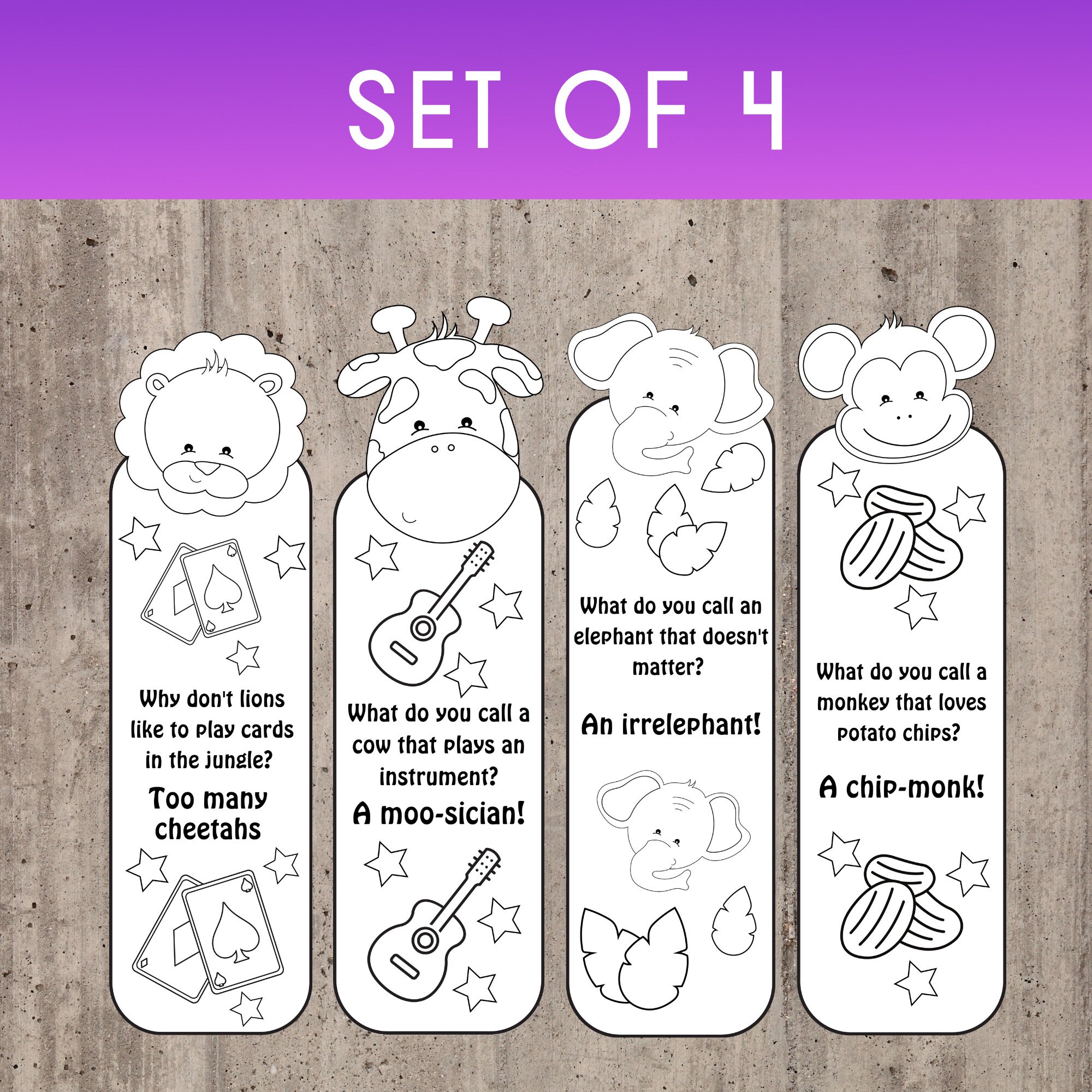 Animal Puns Coloring Bookmarks Printable Coloring Bookmarks for Kids ...
