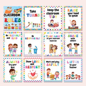 Classroom Rules Poster Set of 12 Class Expectations Elementary ...