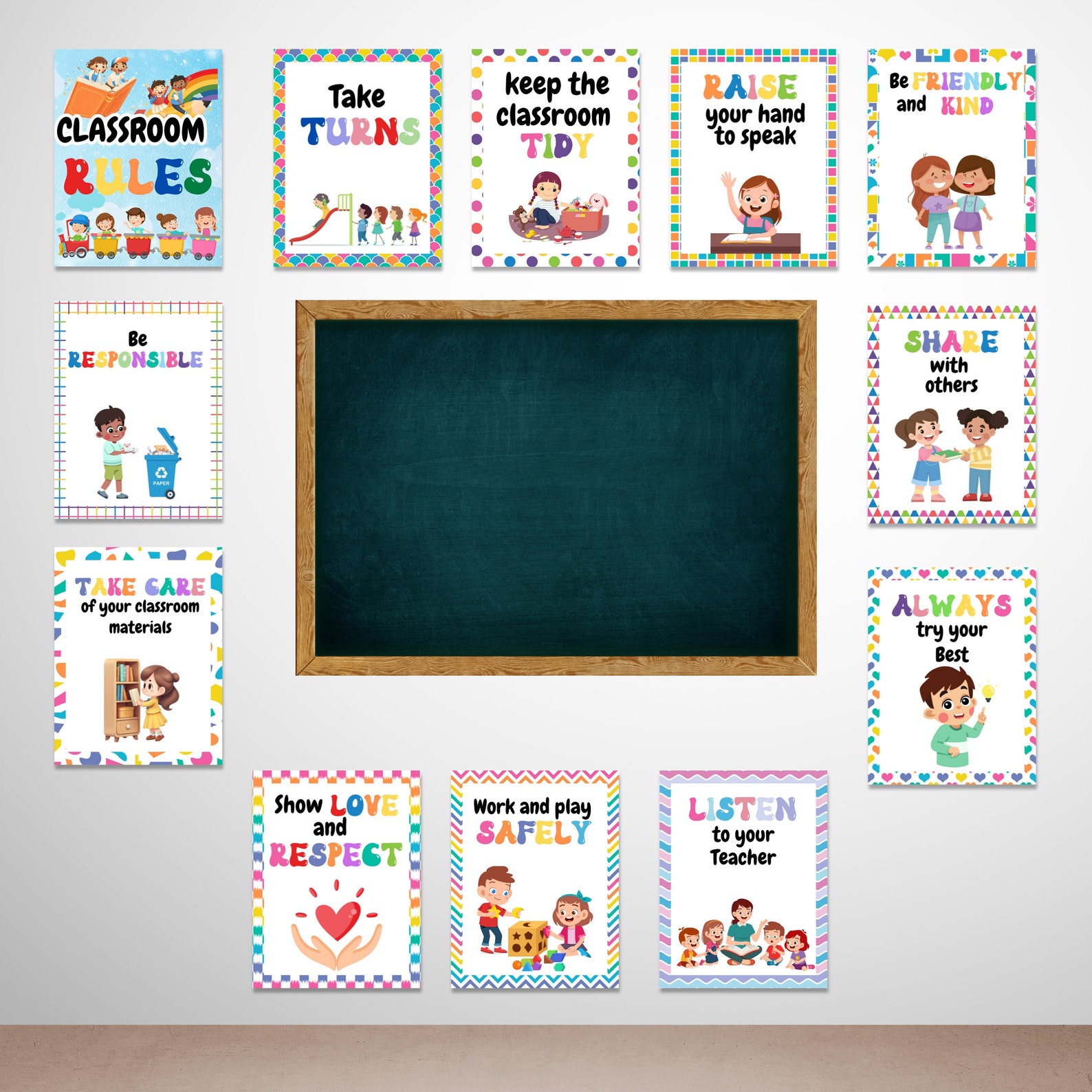 Classroom Rules Poster Set of 12 Class Expectations Elementary ...