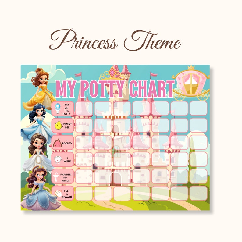 Printable Kids Princess Potty Chart for Girls Toddler Potty Training ...