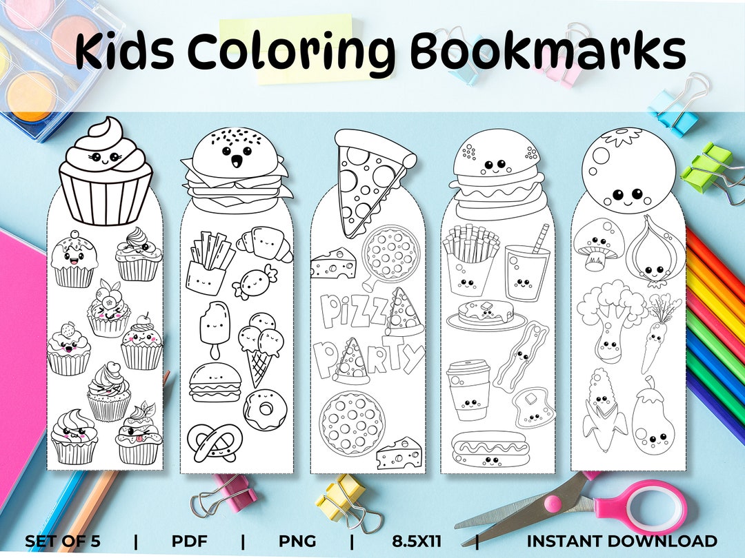 Coloring Bookmarks for Kids Food Coloring Theme Printable Classroom ...