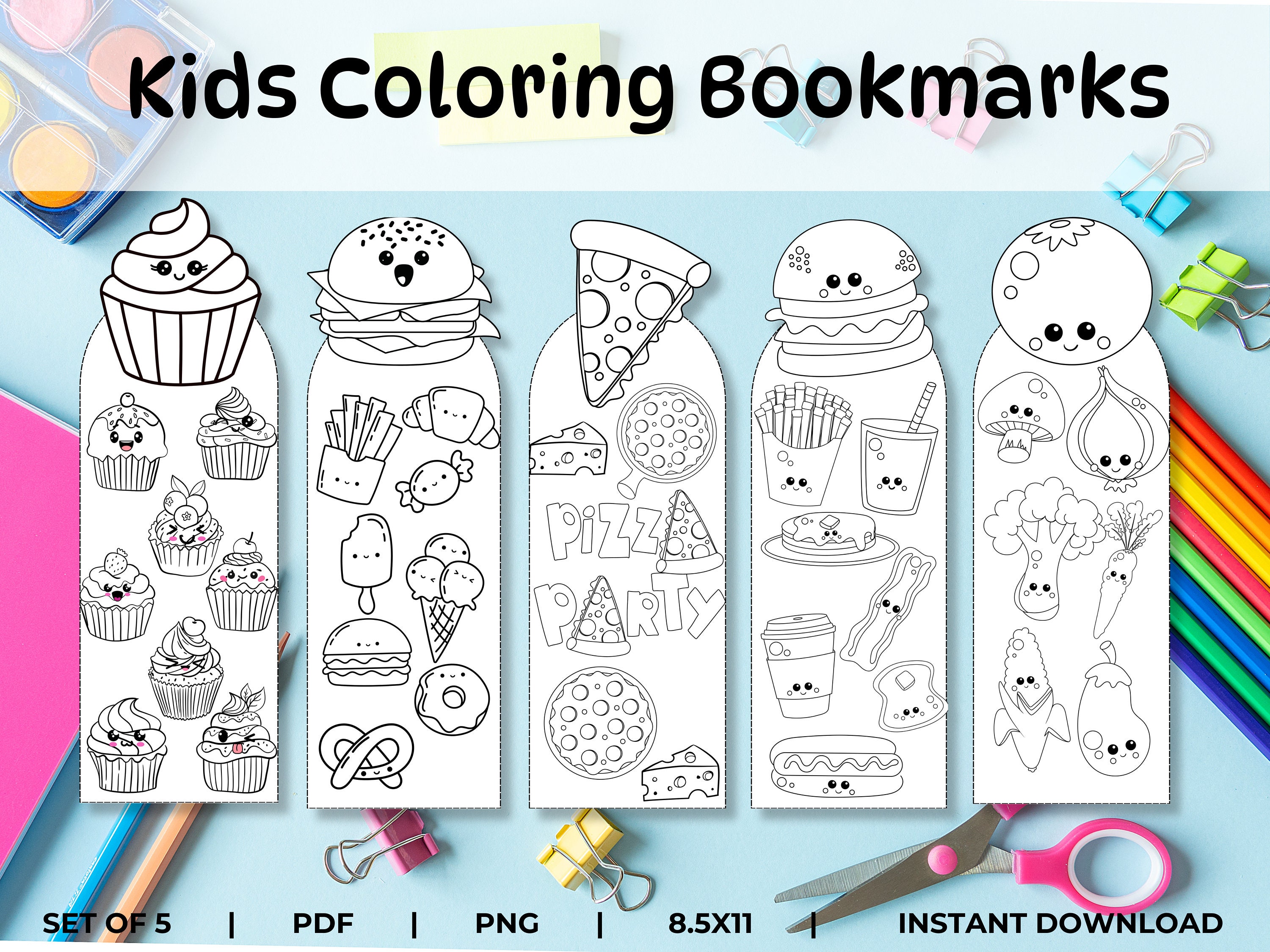 Coloring Bookmarks for Kids Food Coloring Theme Printable Classroom ...