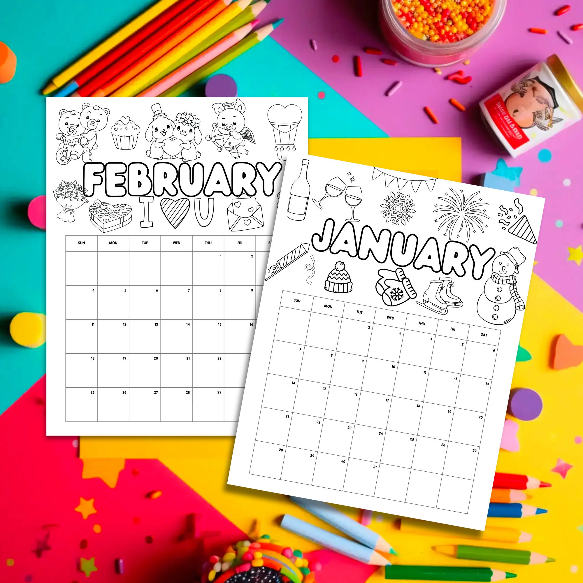 Printable 2024 2025 Coloring Calendar for Kids Elementary Teacher ...