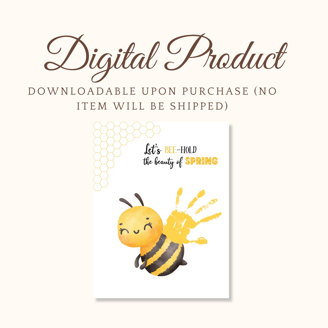 Bee Handprint Craft Art Printable Spring Insect Cute Honey Bee ...