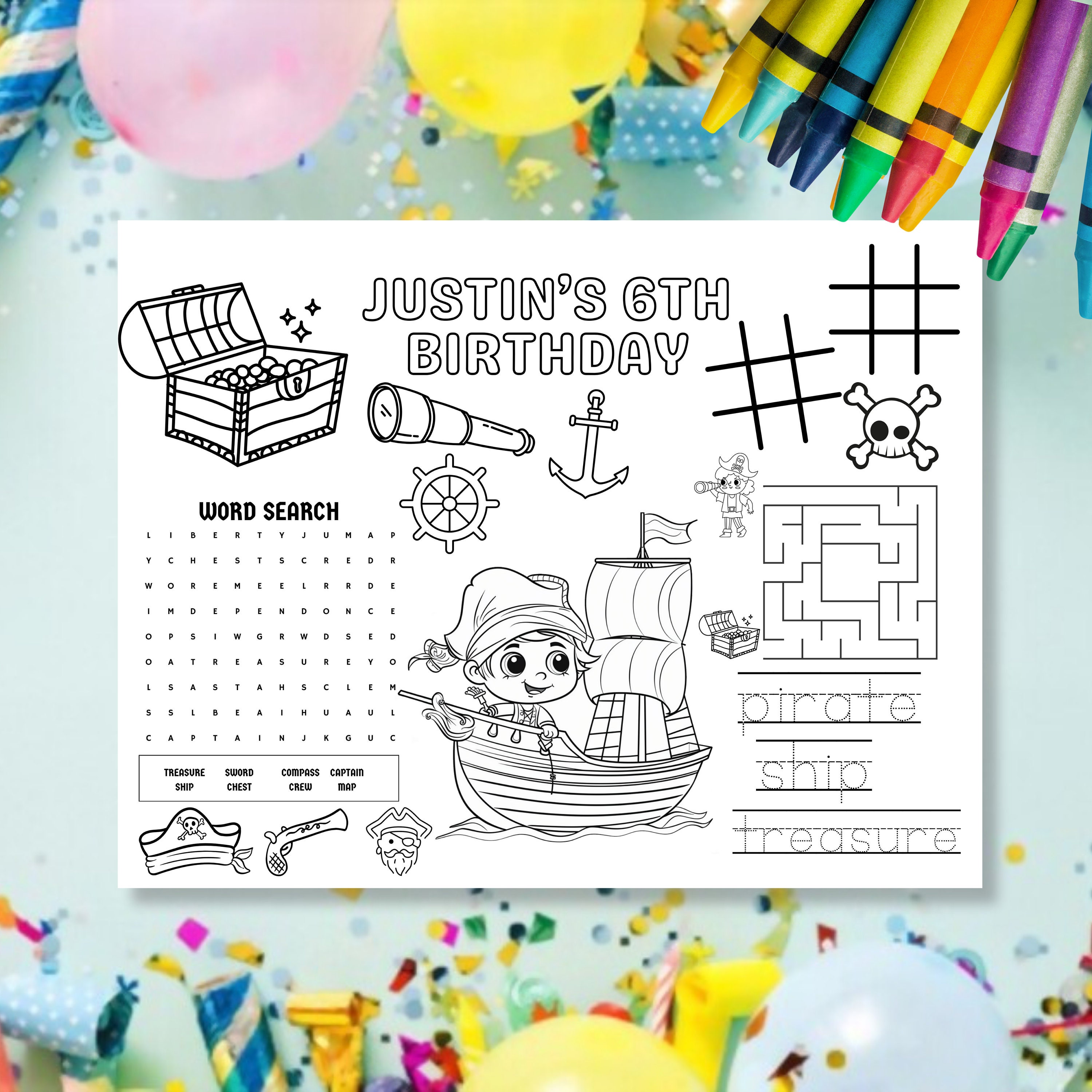 Editable Pirate Birthday Coloring Page Pirate Activity Birthday Favor ...