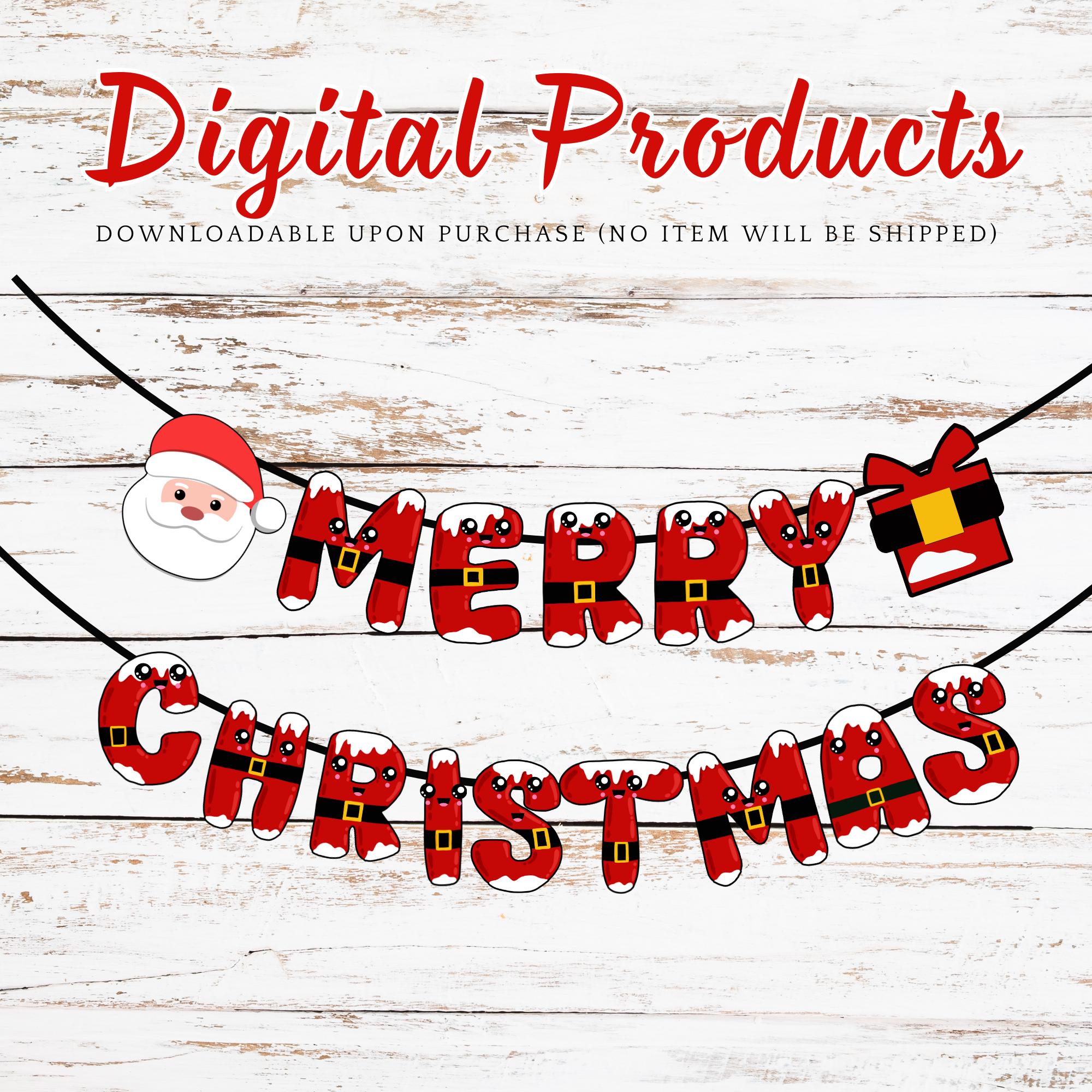 Merry Christmas Banner Printable Garland Santa Clause Theme Bulletin ...