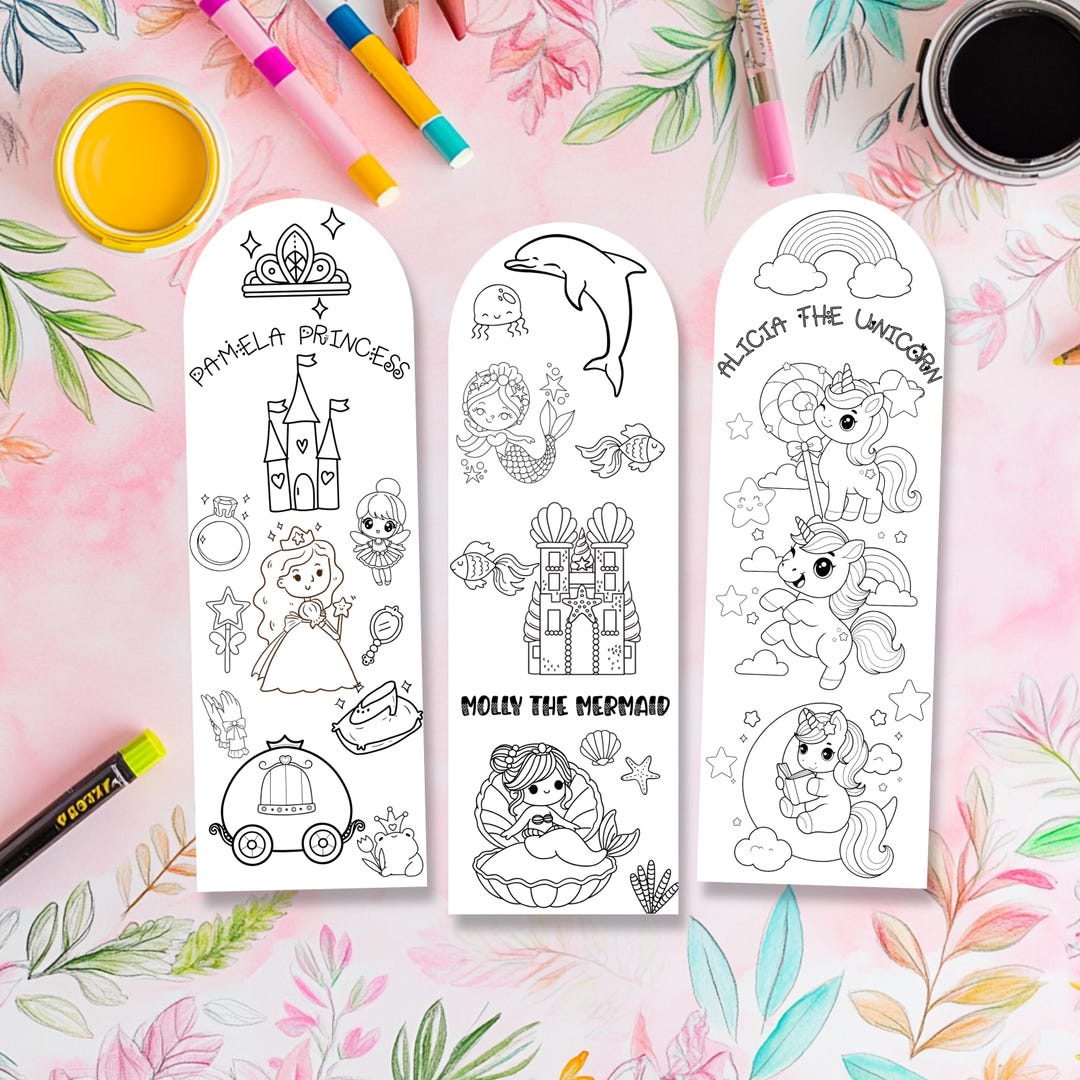 Personalized Girls Coloring Bookmarks Color Your Own Name Bookmark for ...