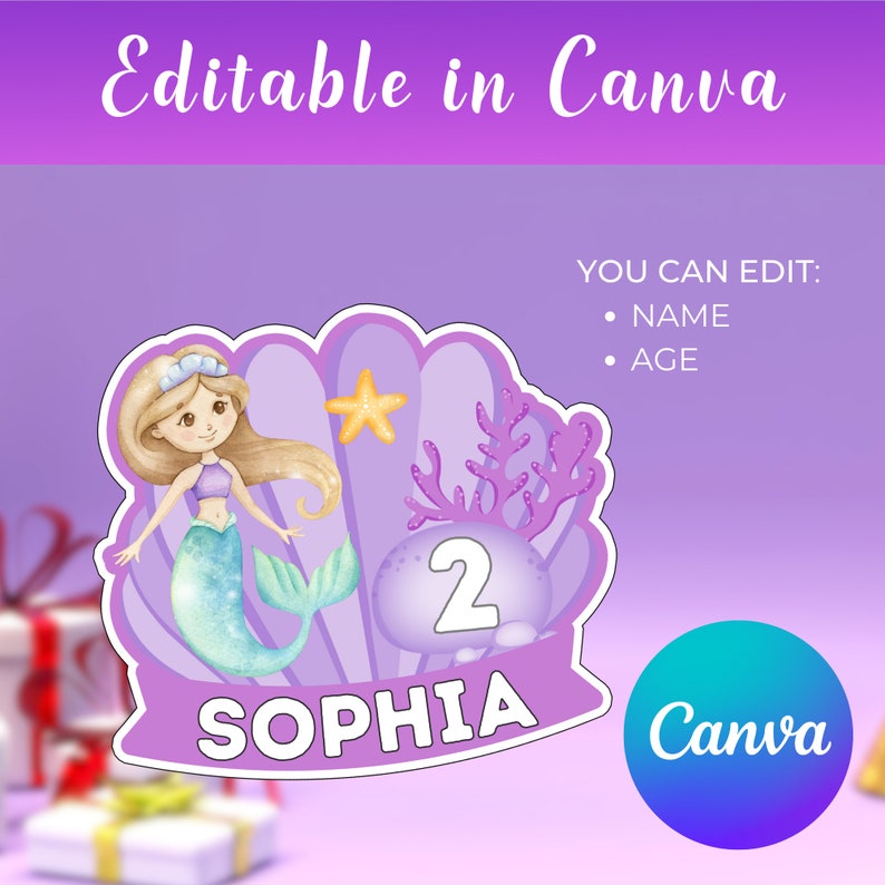 Mermaid Cake Topper Printable, Little Mermaid Cake Topper, Mermaid ...