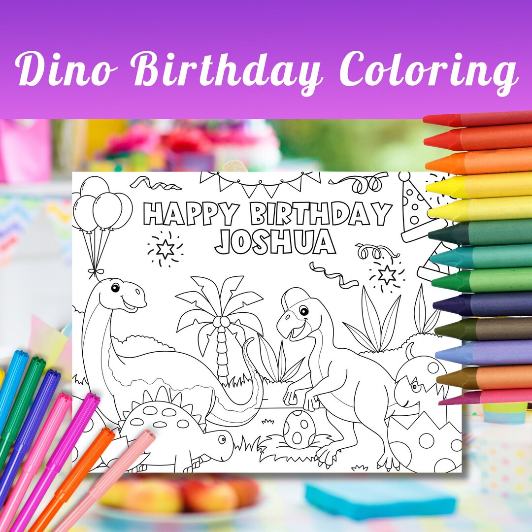 Editable Dinosaur Birthday Coloring Page Dinosaur Coloring Placemat ...