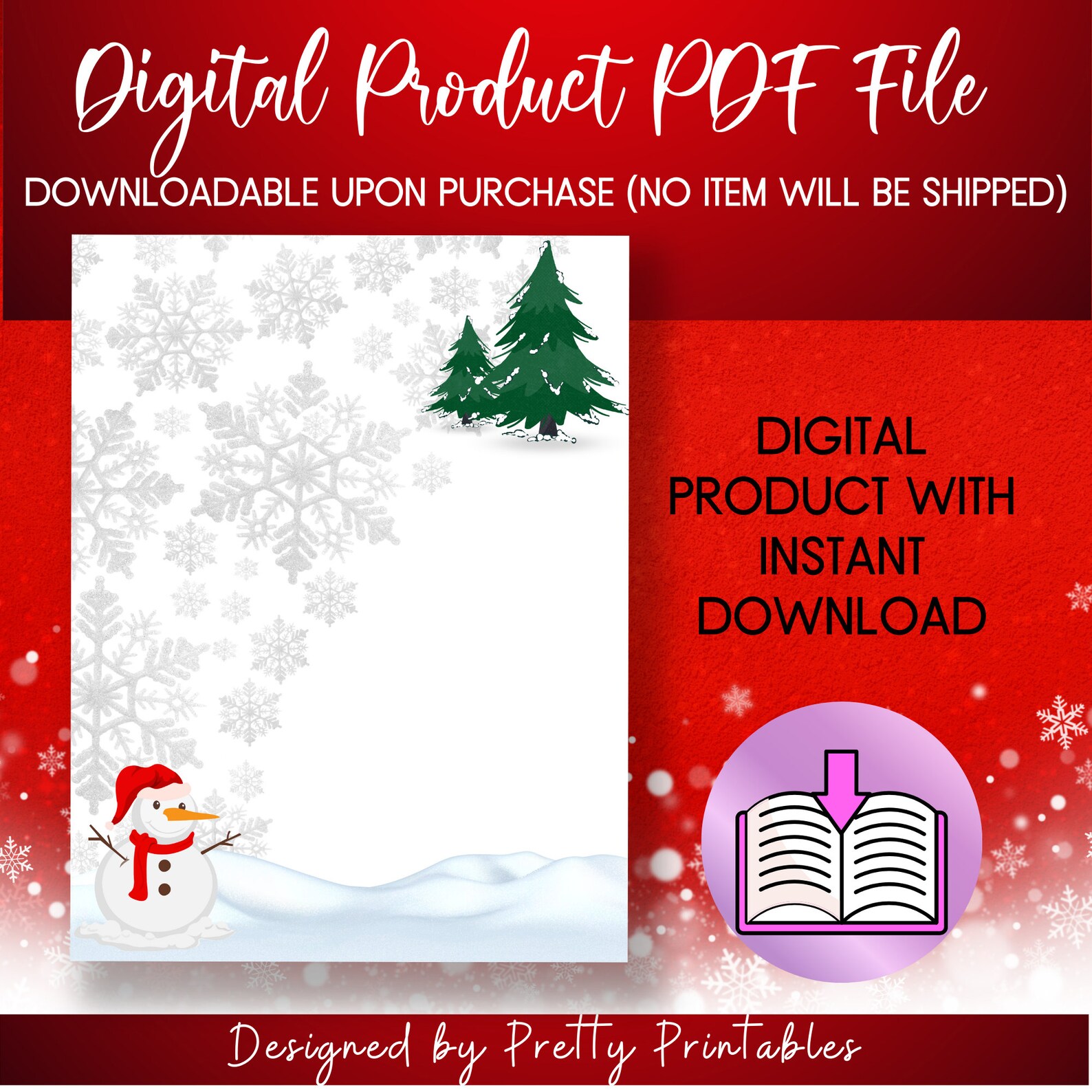 Winter Christmas Stationery Printable Holiday Stationery - Etsy