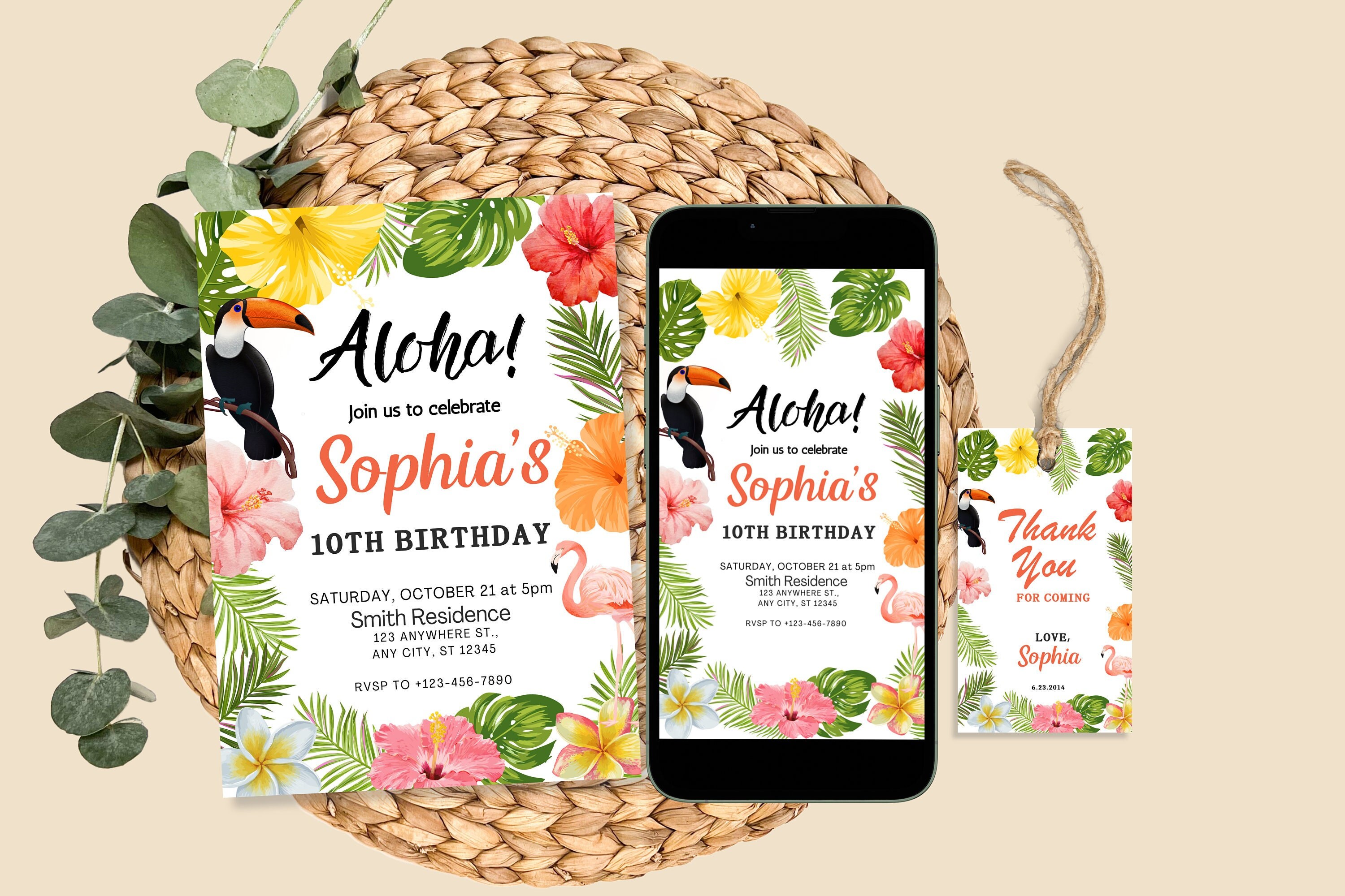 Editable Tropical Birthday Invitation Printable Aloha Birthday Tropical ...