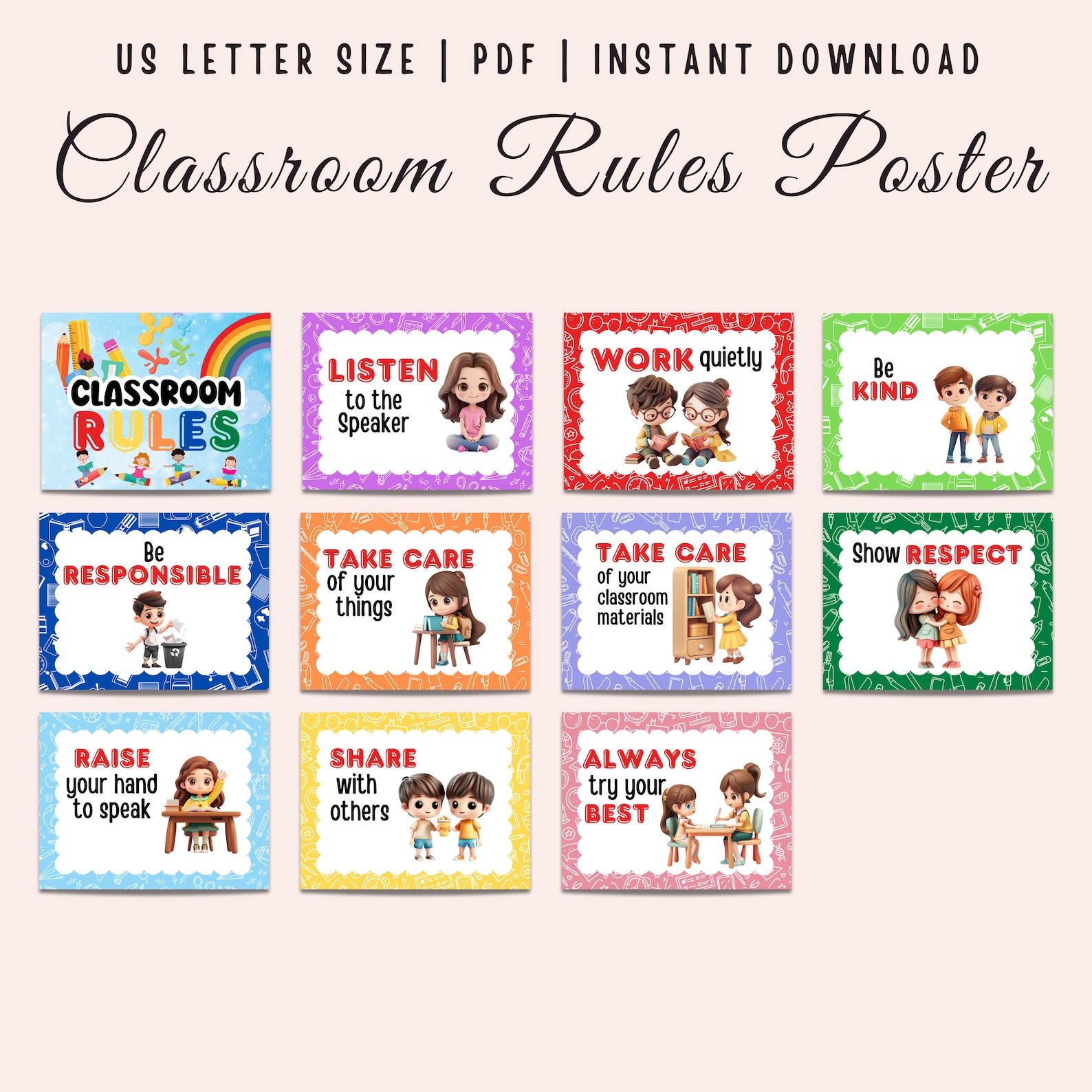 Classroom Rules Poster Class Expectations Elementary Kindergarten ...