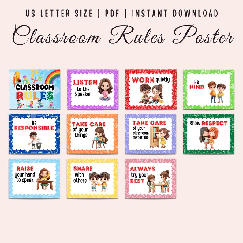 Classroom Rules Poster Class Expectations Elementary Kindergarten ...