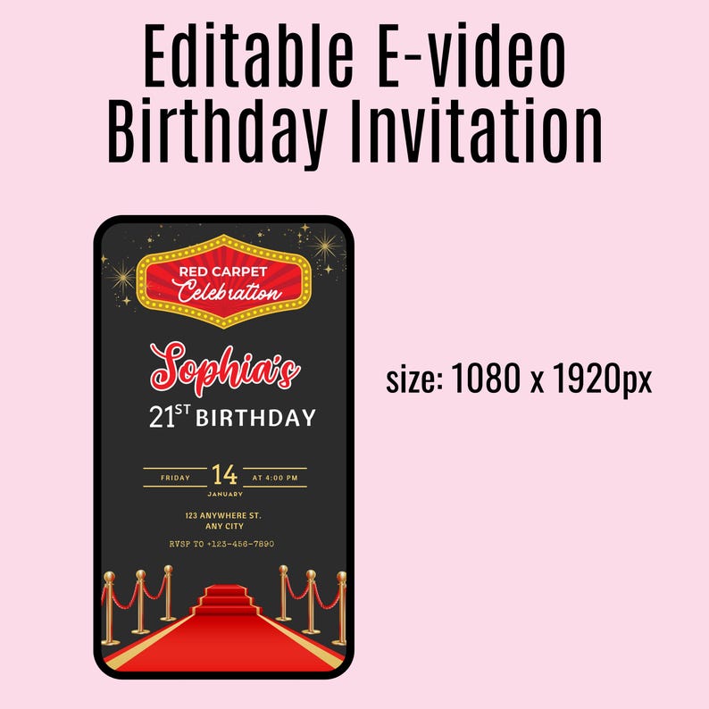 Editable 21st Hollywood Birthday Printable Theme Party Invitation VIP ...