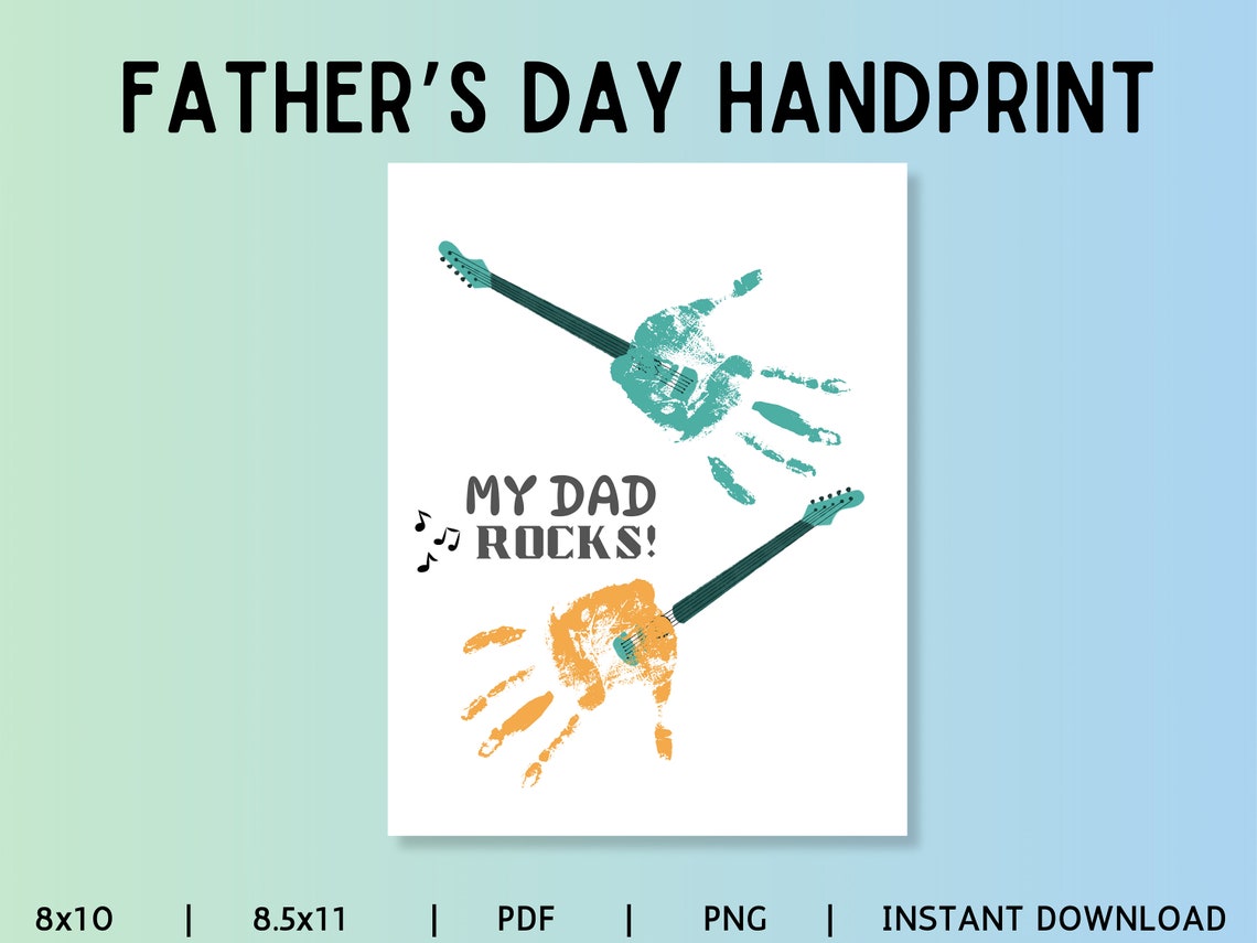 Father’s Day Handprint Craft Dad Rocks Guitar Handprint Art Craft ...
