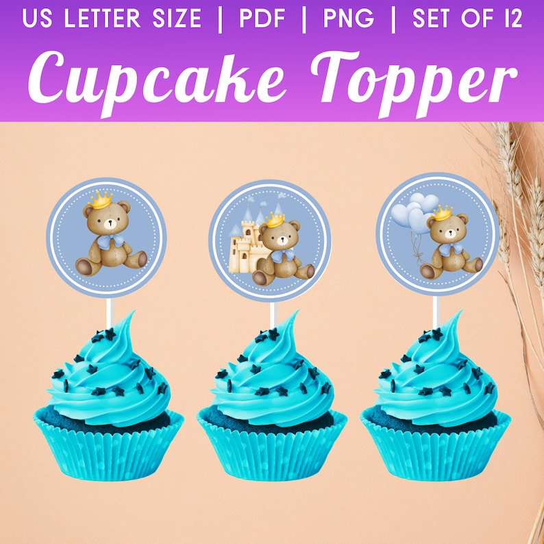 Teddy Bear Cupcake Toppers Printable Baby Shower Cupcake - Etsy
