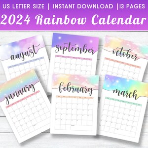 2024 Monthly Calendar Landscape Printable Calendar Template Rainbow ...