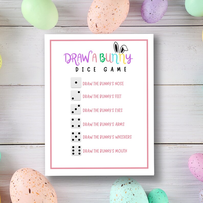 Easter Game Printable Roll a Bunny Draw A Bunny Face Easter Dice Game ...