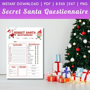 Secret Santa Questionnaire Printable for Coworker Office/teachers ...