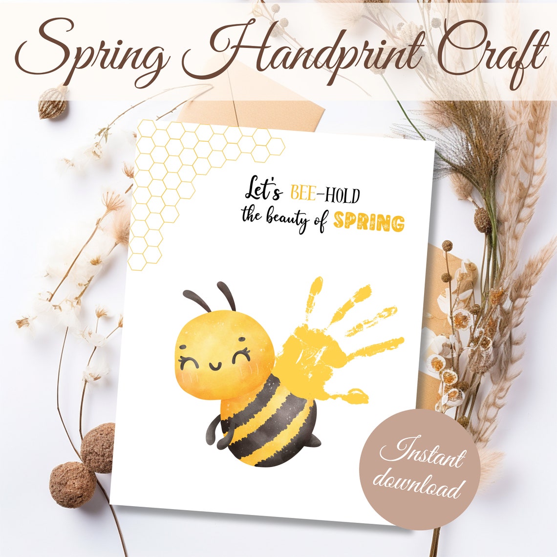 Bee Handprint Craft Art Printable Spring Insect Cute Honey Bee ...