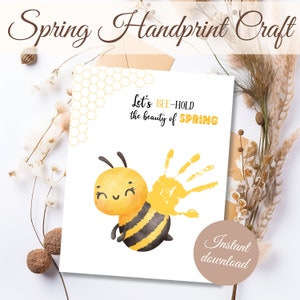 Bee Handprint Craft Art Printable Spring Insect Cute Honey Bee ...