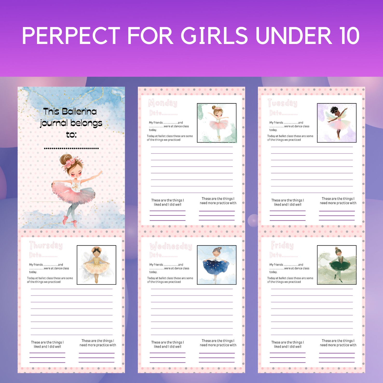 Ballet Journal Dance Journal Ballerina Dancer Printable Gifts for ...