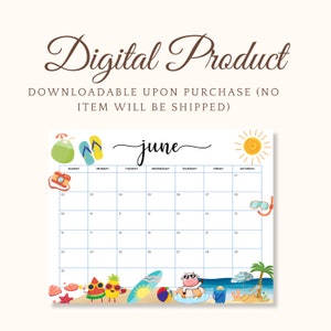 Printable Kids June 2024 Calendar Classroom School June Monthly Planner ...