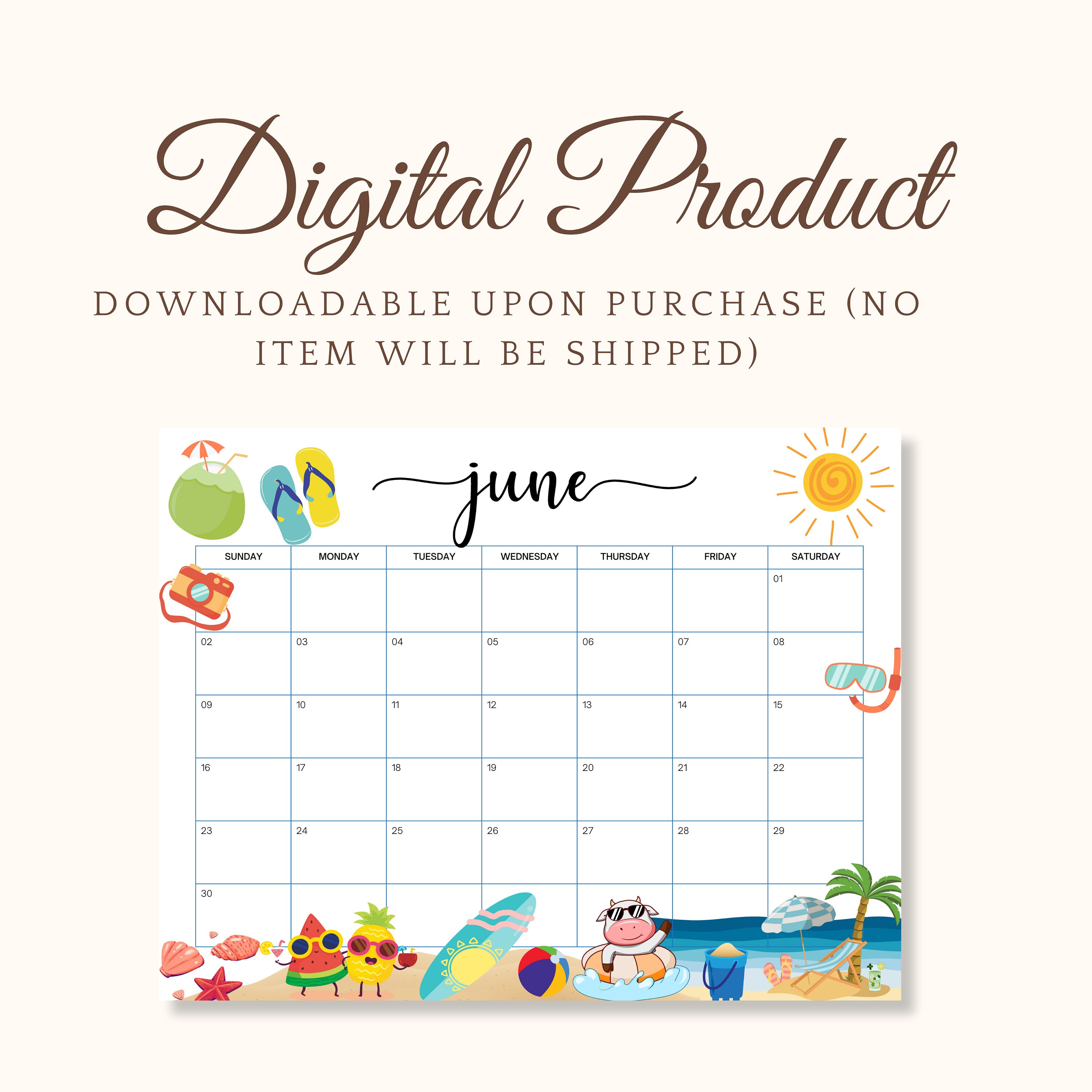 Printable Kids June 2024 Calendar Classroom School June Monthly Planner ...