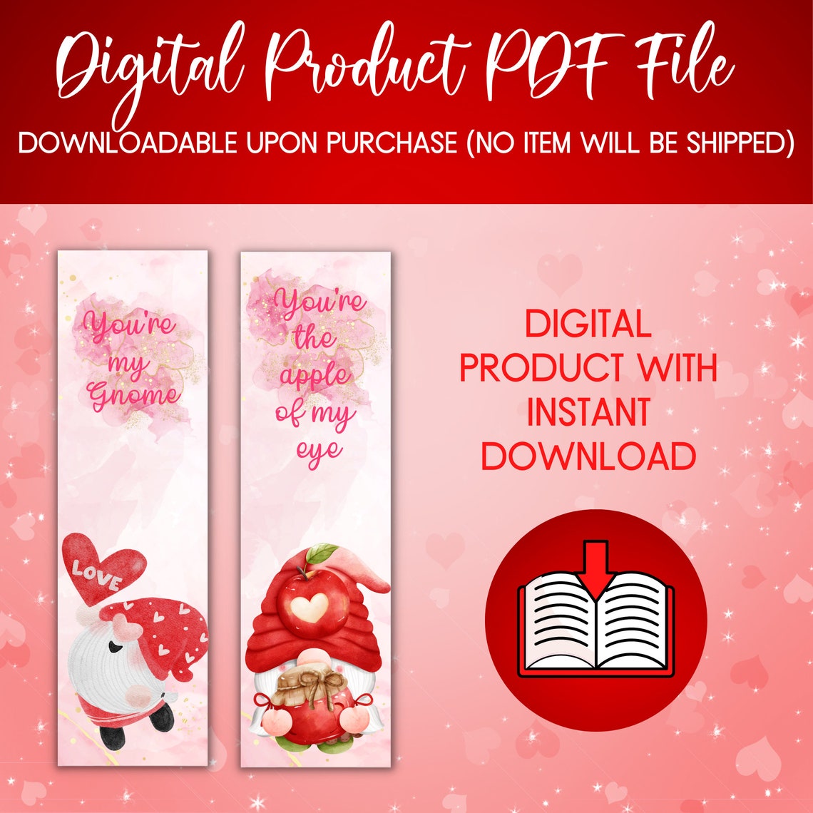 Valentine Gnome Bookmarks Gnome Valentine Day Gnome Bookmark Pink ...