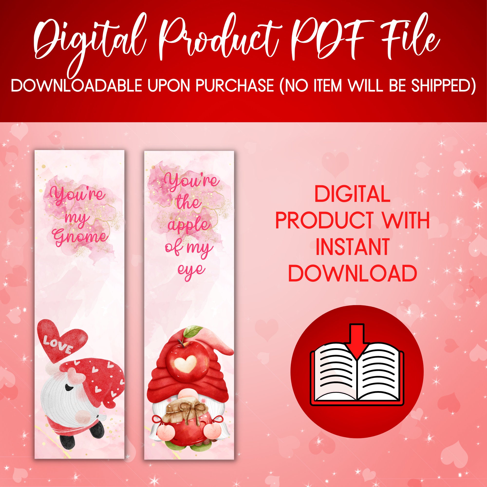 Valentine Gnome Bookmarks Gnome Valentine Day Gnome Bookmark Pink ...