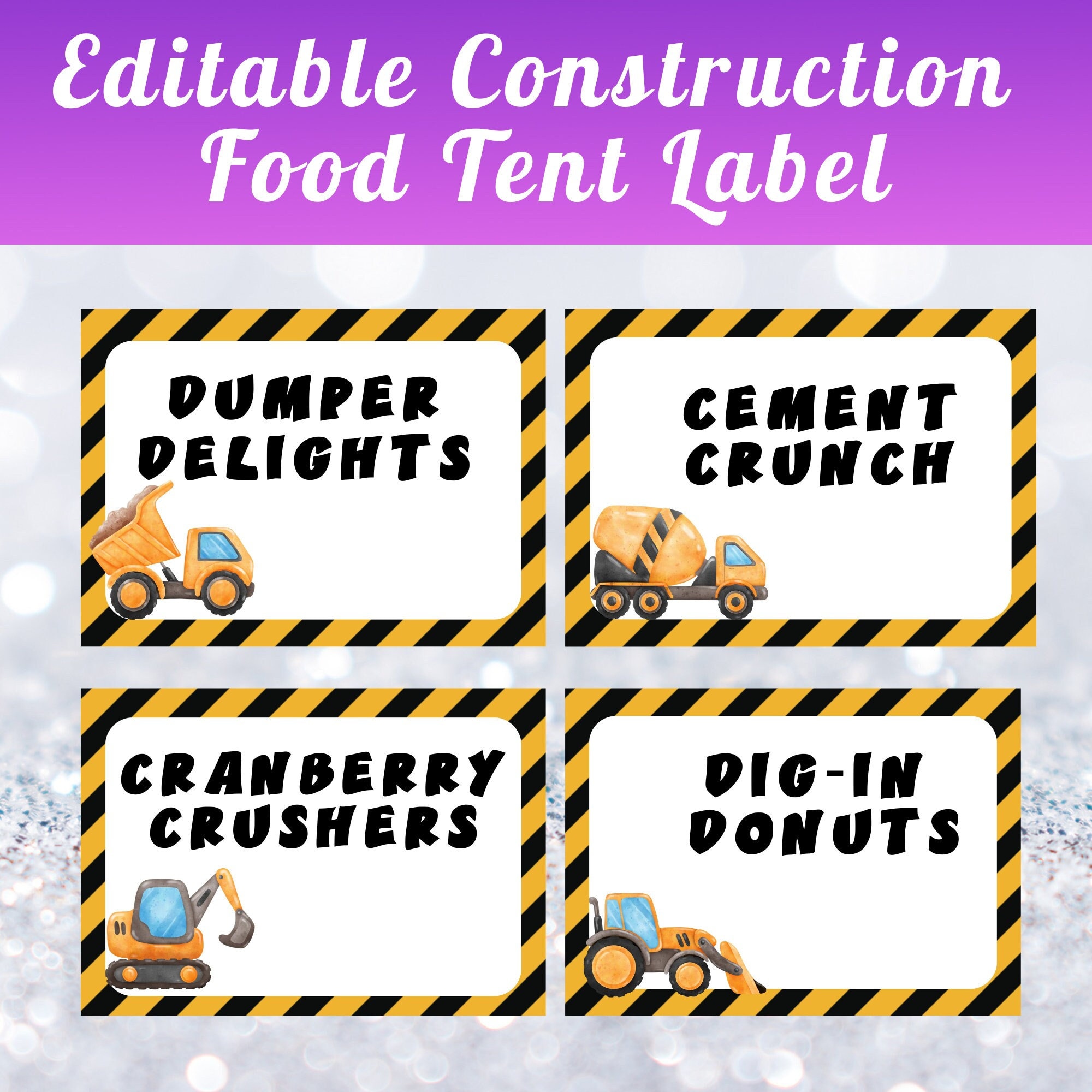 Editable Construction Food Tent Construction Food Labels Place Cards ...