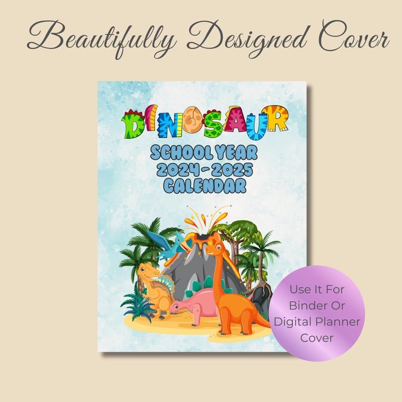 Dinosaur School Year Calendar 2024 2025 Calendar Printable for Kids ...